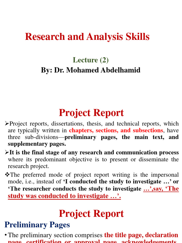 Research and Analysis Skills: By: Dr. Mohamed Abdelhamid | PDF | Thesis | Methodology