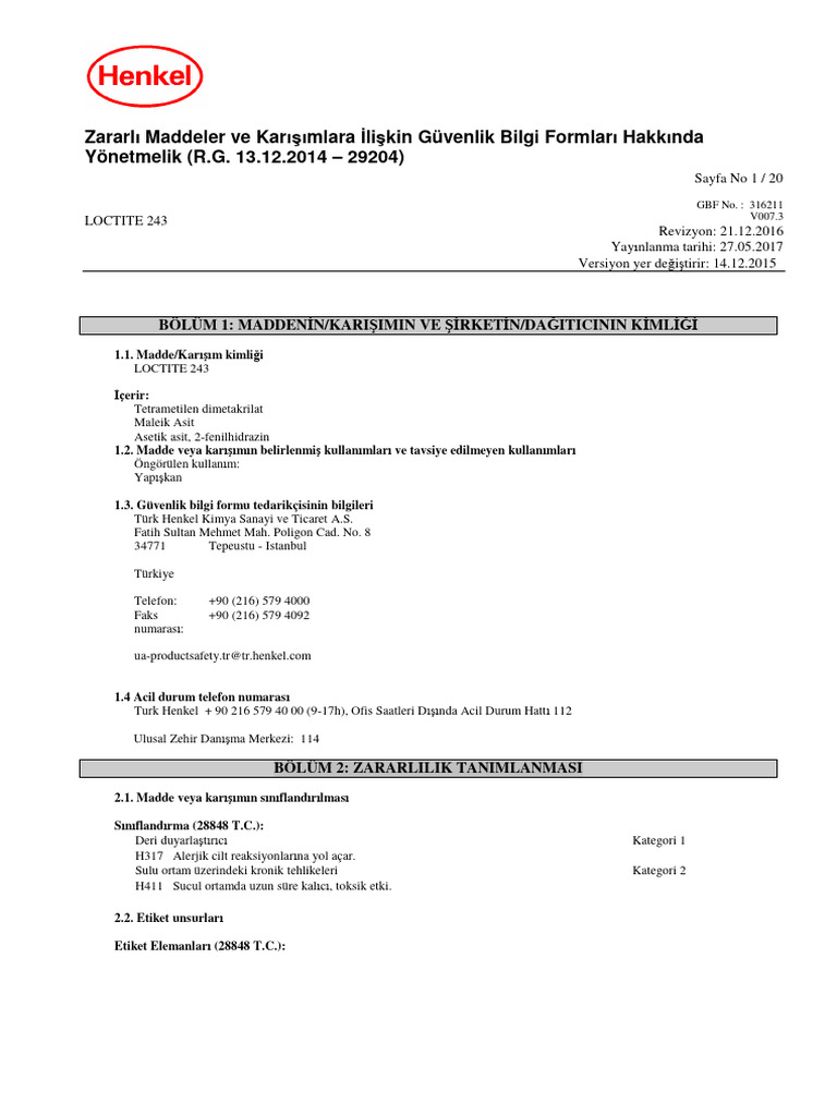 Loctite 243 MSDS | PDF