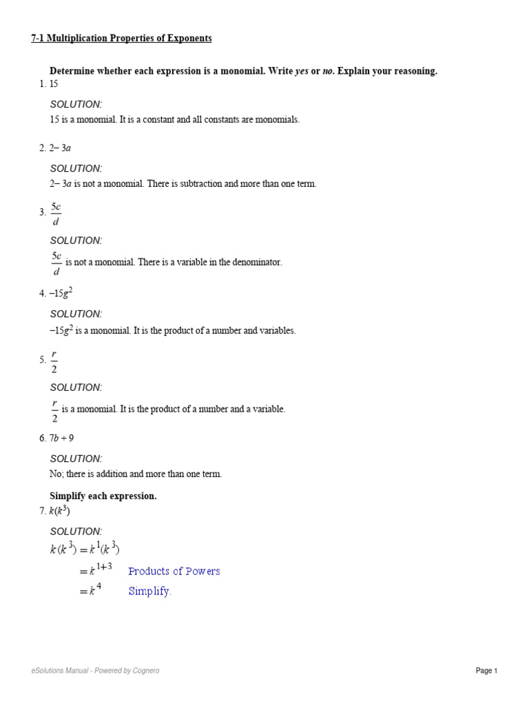 7 1 Multiplication Properties of Exponents | PDF | Area | Equations