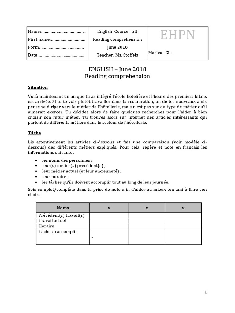 ENGLISH - June 2018 Reading Comprehension: Situation | PDF