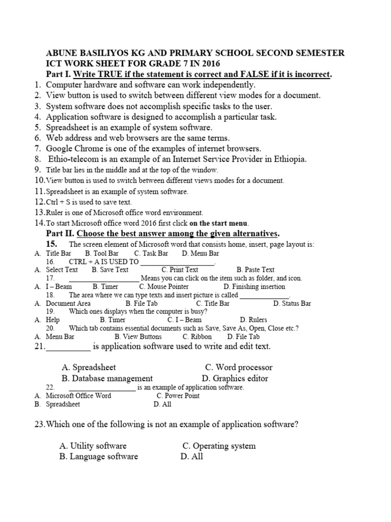 Grade 7 ICT Worksheet 2016 | PDF | Window (Computing) | World Wide Web