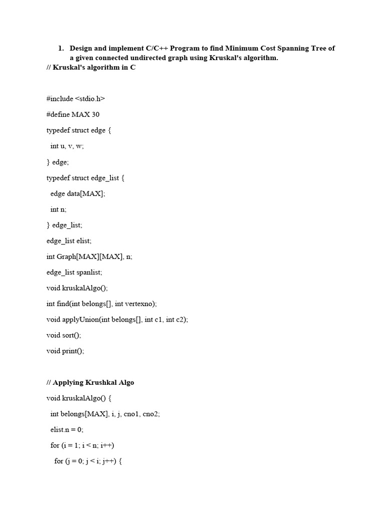 p1 Kruskal's Algorithm | PDF | Mathematical Relations | Computer ... p1 Kruskal's Algorithm | PDF | Mathematical Relations | Computer ...
