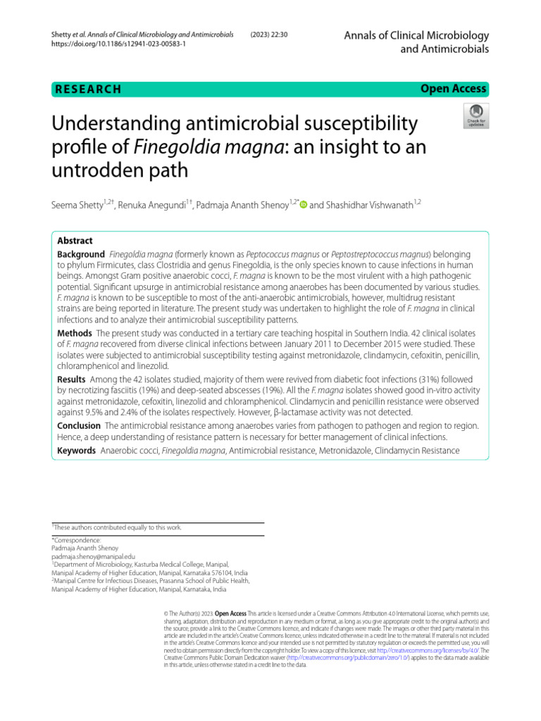 Understanding Antimicrobial Susceptibility Profile of Finegoldia Magna ...