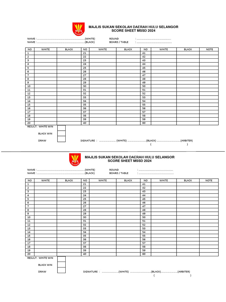 Score Sheet MSSD 2024 | PDF