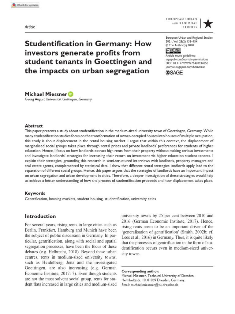 Miessner 2020 Studentification in Germany How Investors Generate ...