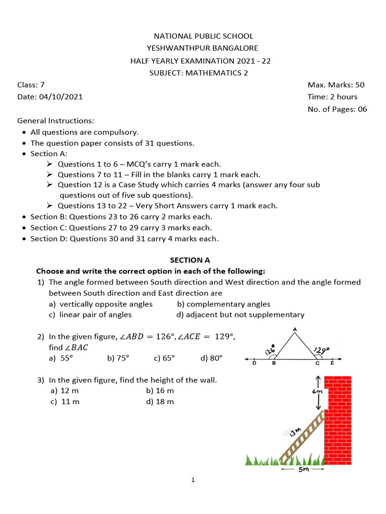 Class 7 Term1 Math2 2021-22 QP | PDF | Triangle | Euclidean Geometry