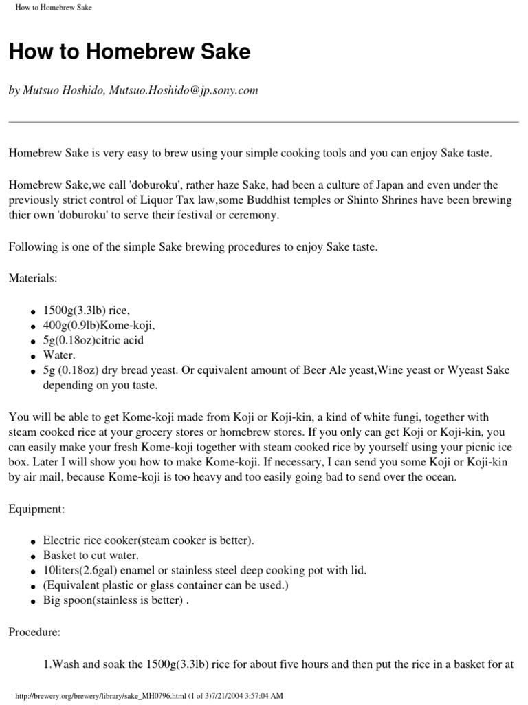 How To Homebrew Sake | PDF | Homebrewing | Brewing
