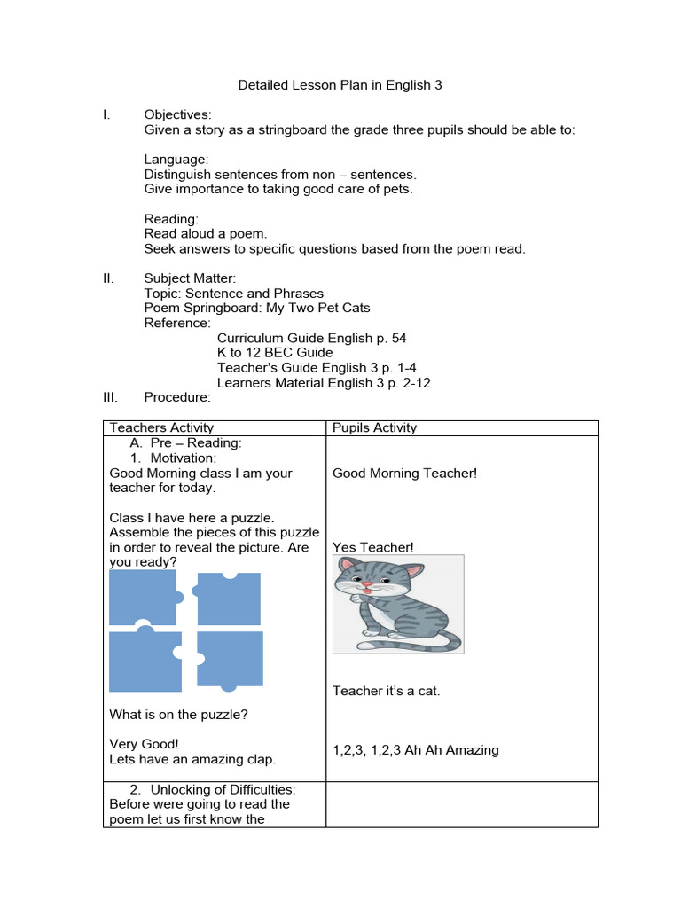 English 3 Lesson Plan: Sentences & Phrases | PDF | English Language ...