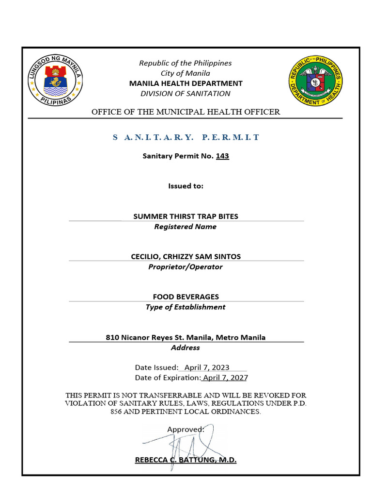 Sanitary Permit Summer Thirst Trap Bites | PDF | Law | Wellness