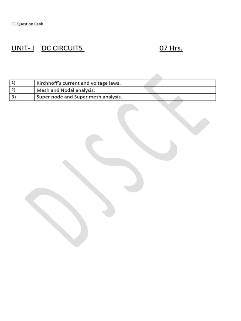 BEE Unit 1 - DC Circuit Analysis-2021-22 | PDF | Resistor | Electrical Network