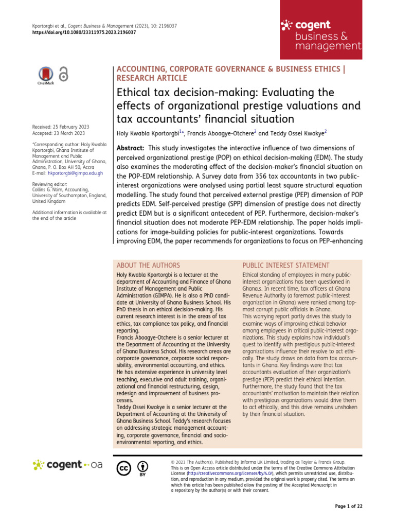 Ethical Tax Decision-Making E | PDF | Structural Equation Modeling ...