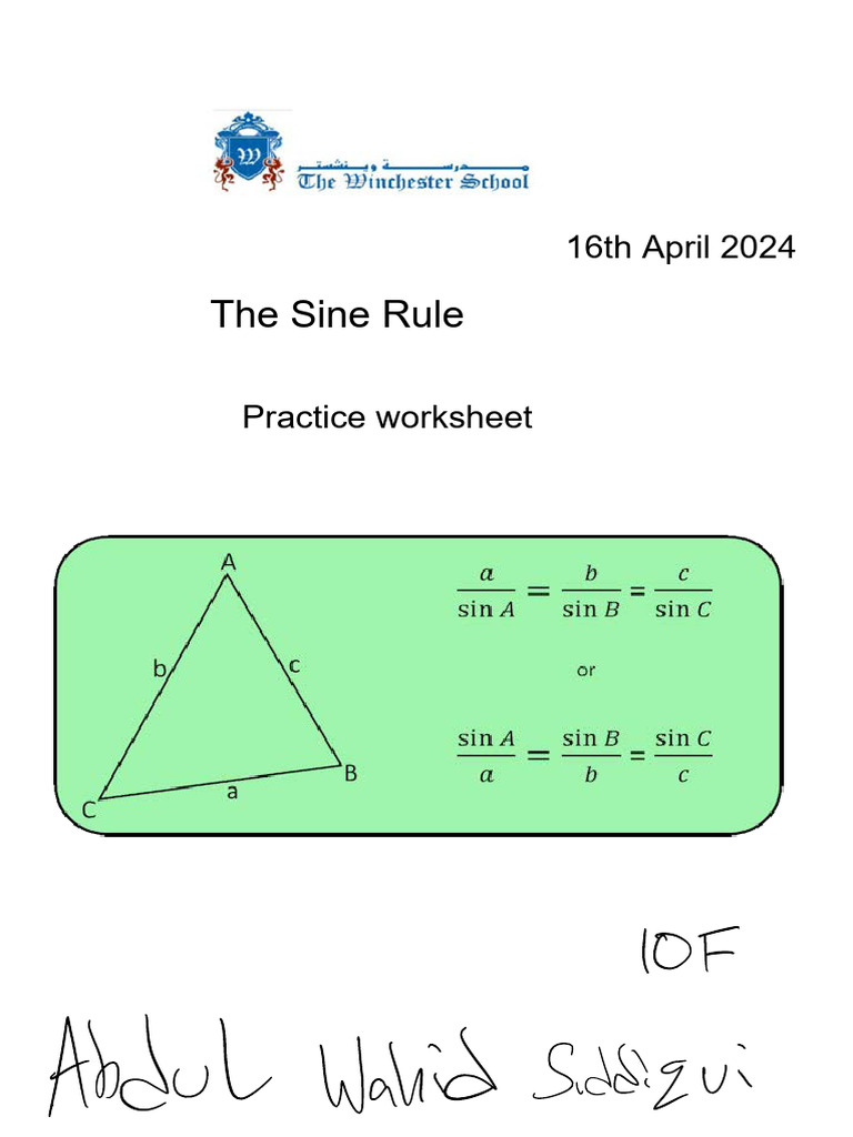 Sine Rule Practice Worksheet PDF Significant Figures Euclidean