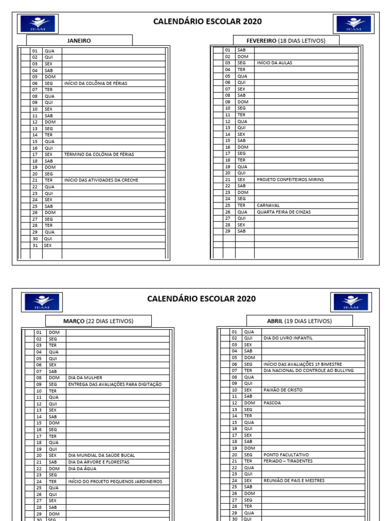 Calendário Ieam | PDF