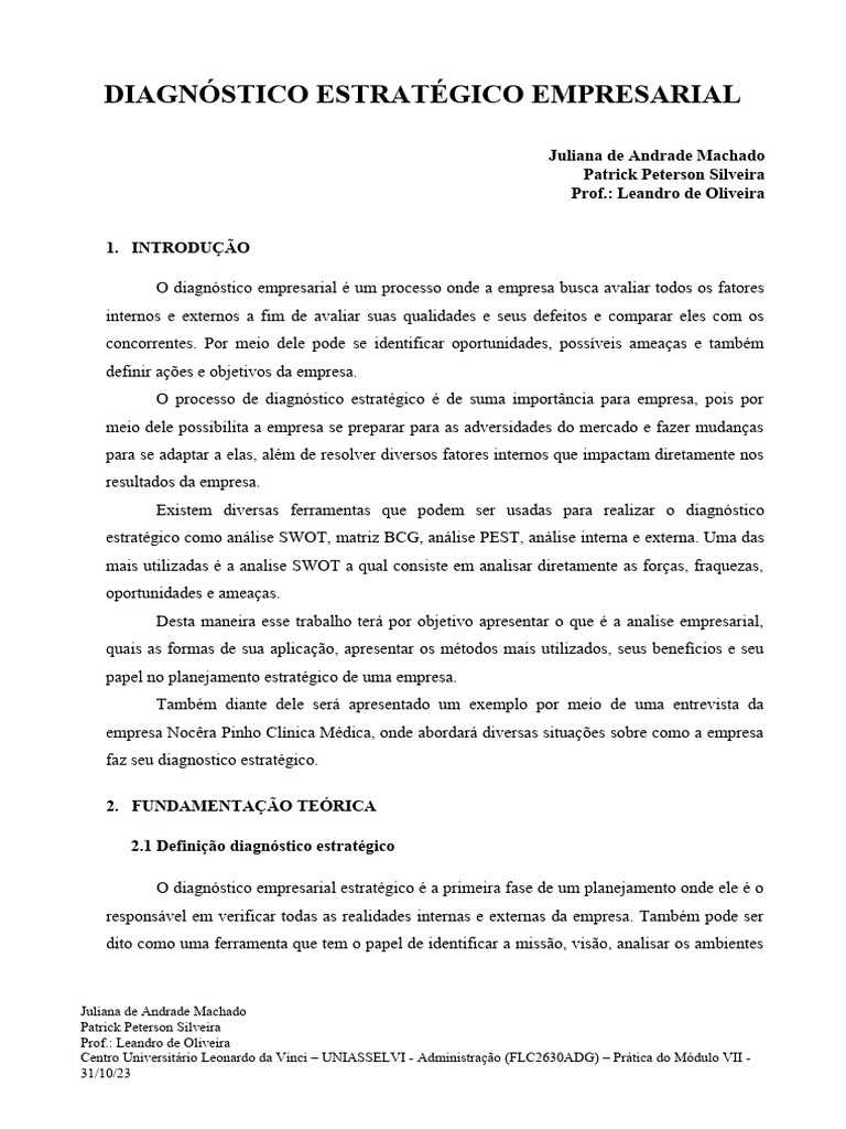 Paper Diagnostico Estrategico Empresarial | PDF | Análise SWOT ...
