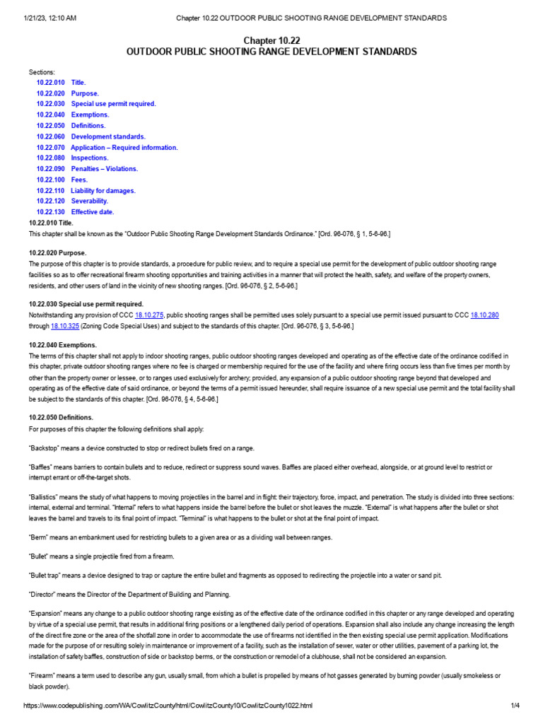 Chapter 10.22 OUTDOOR PUBLIC SHOOTING RANGE DEVELOPMENT STANDARDS | PDF ...