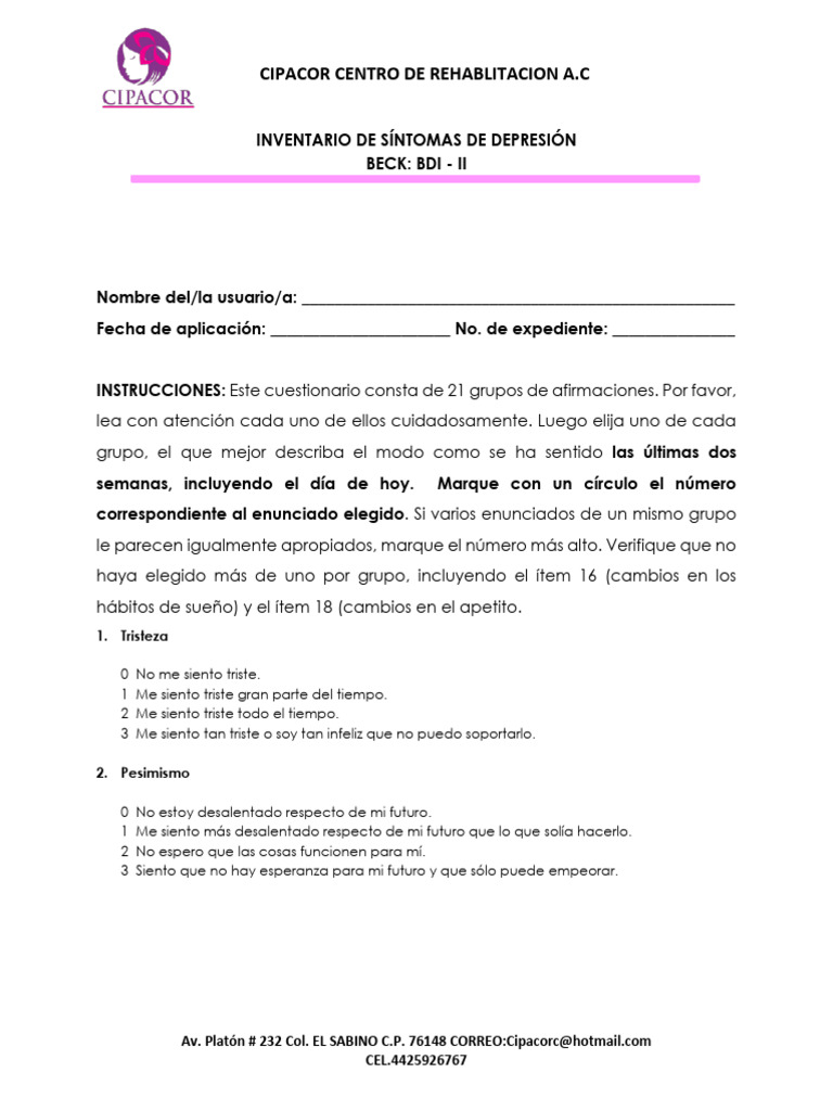 Inventario Beck - Bdi - Ii (Depresión) | PDF