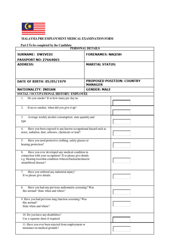 Malaysia Job Medical Form | PDF | Personal Protective Equipment ...