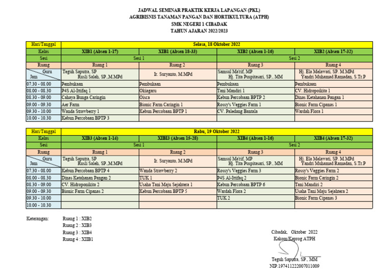 Jadwal Seminar PKL 2022 | PDF
