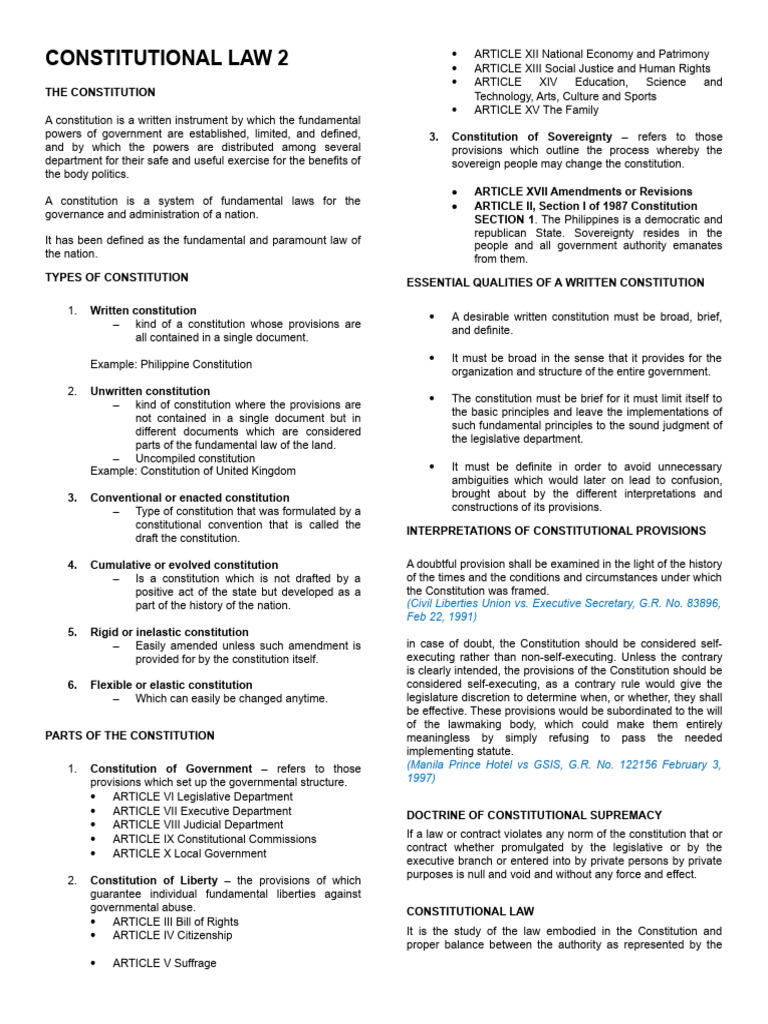CONSTITUTIONAL LAW 2 Reviewer | PDF | Constitutional Amendment | Constitution
