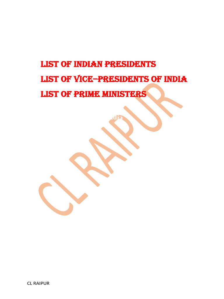 List of Indian PM, President and VP | PDF | Government Of India ...