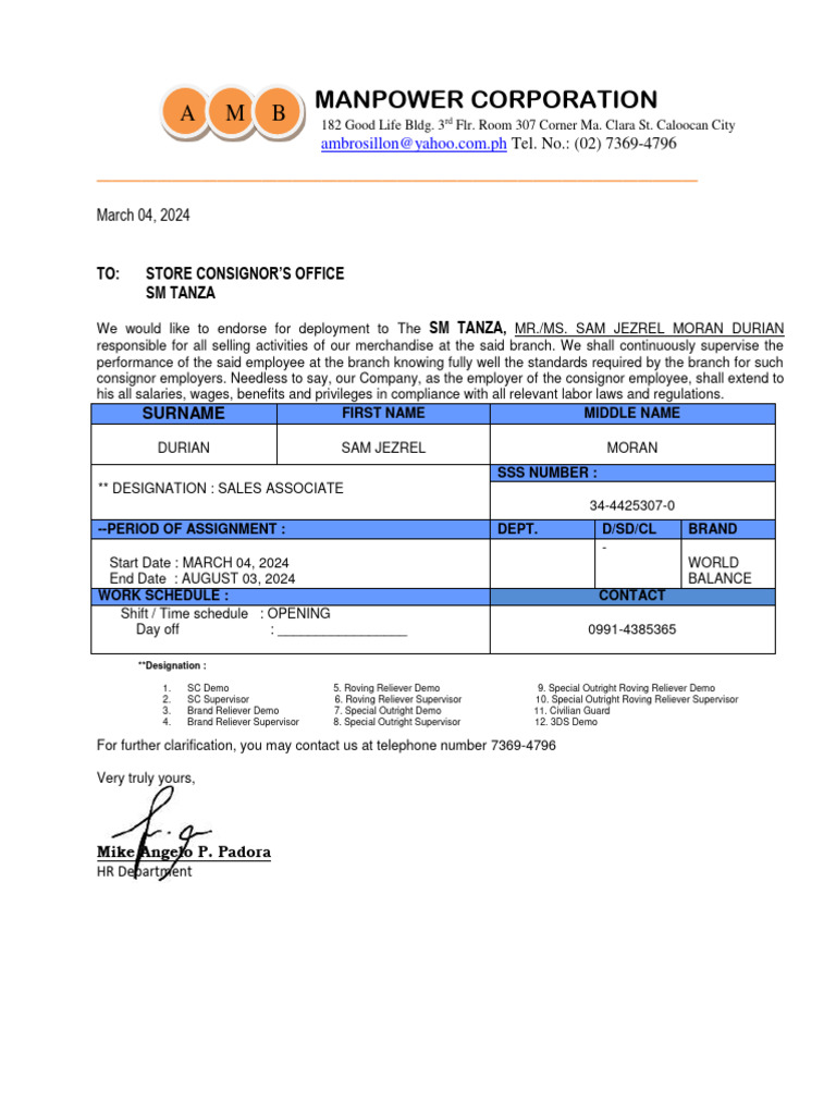 Durian Sam Jezrel Intro Letter SM | PDF | Employment | Industrial Relations