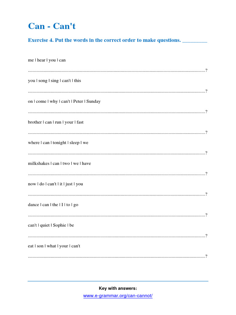 A1 Can, Can't IV - Making Questions | PDF
