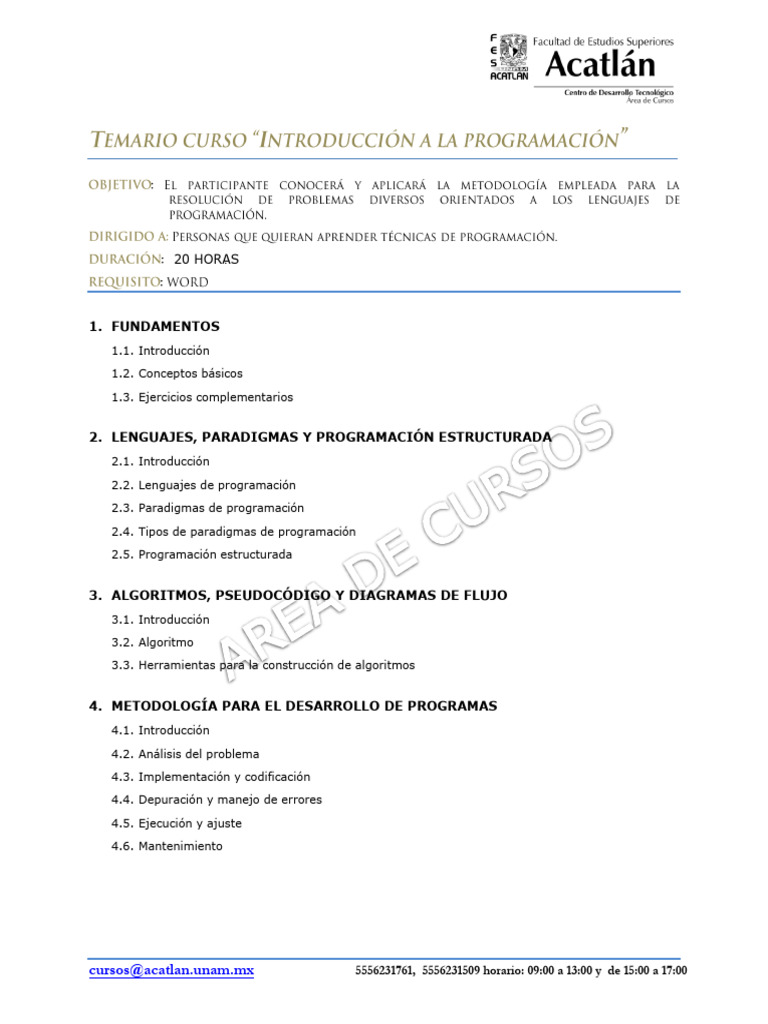 Temario Introduccion-A-La-Programacion-20-Hrs | PDF | Informática