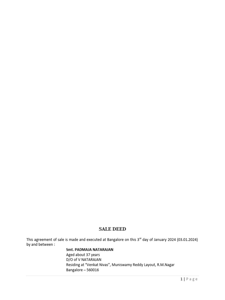 Final Sale Deed Draft Santhathi | Download Free PDF | Conveyancing | Civil Law (Common Law)