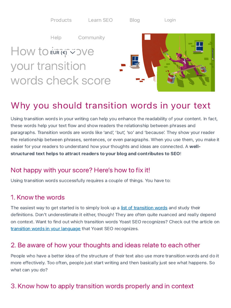 How To Improve Your Transition Words Check Score - Yoast | Download ...