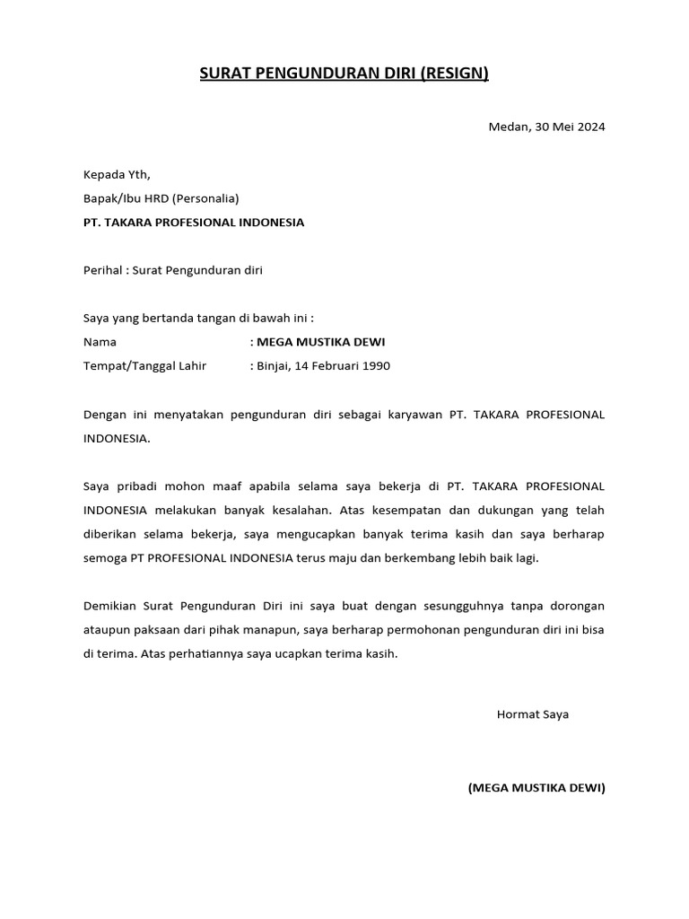Sample Surat Resign | PDF
