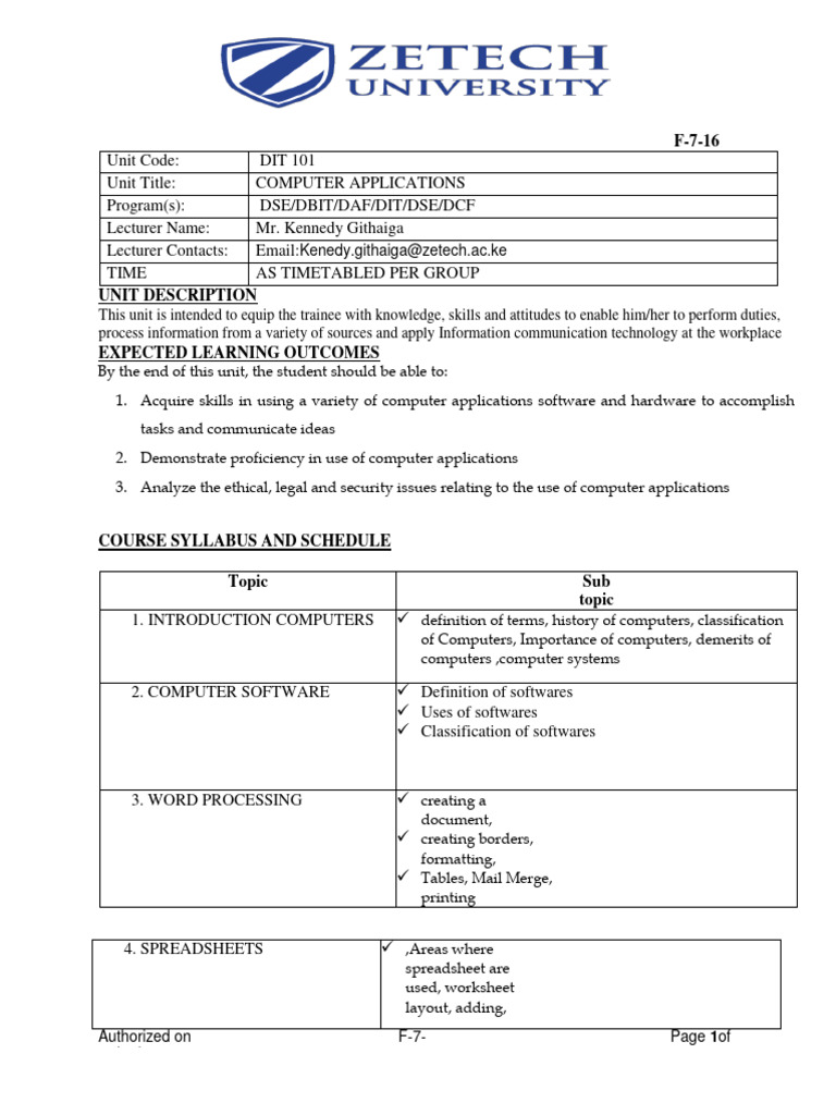 Computer Applications | PDF | Spreadsheet | Computing