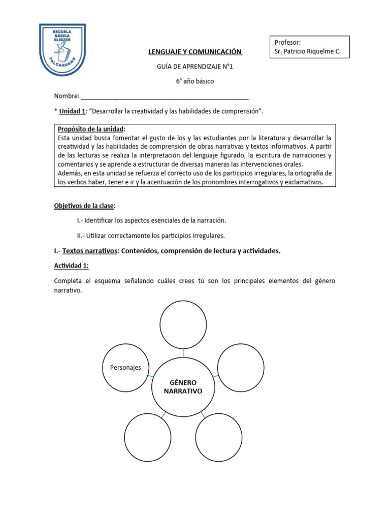 6° Lenguaje y Comunicación - Guía 1 - Unidad 1 | Descargar gratis PDF | Narración | Cuentos