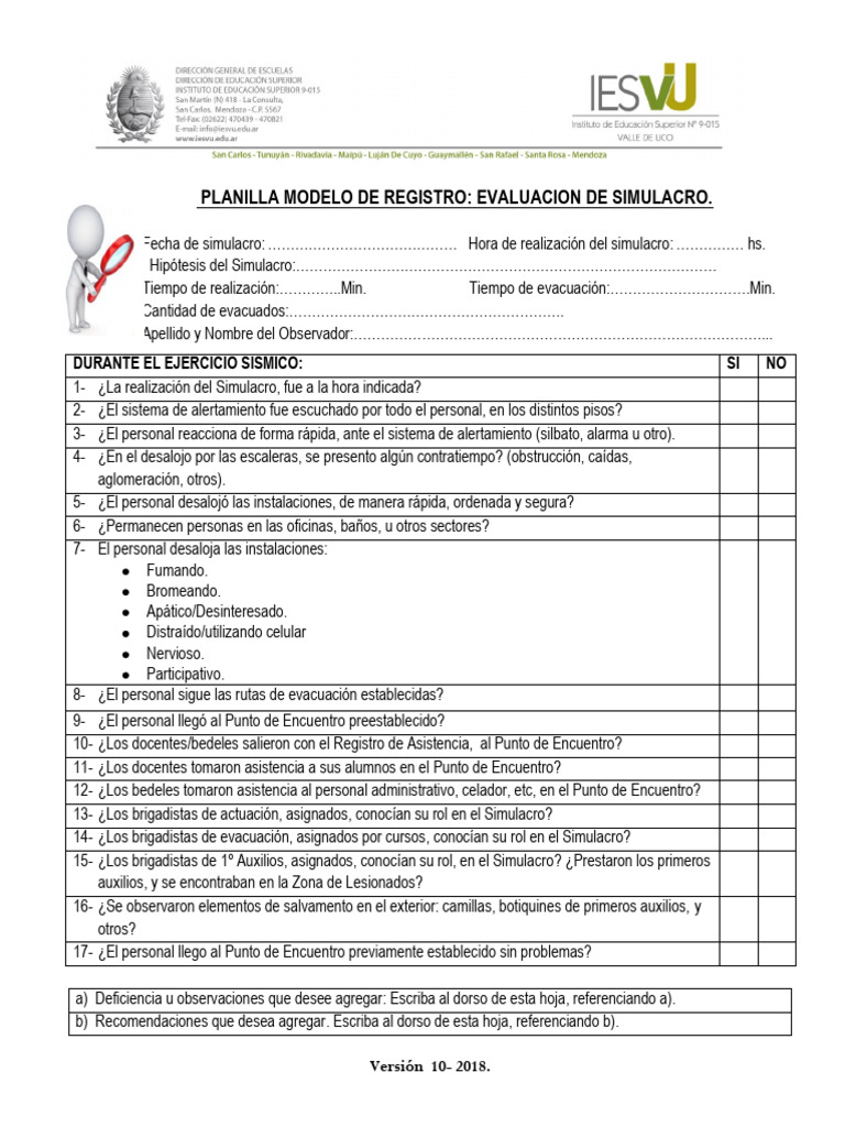 Planilla Evaluación de Simulacro | PDF