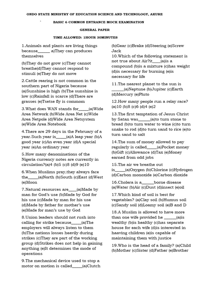 14 Common Entrance Questions | PDF | Soil