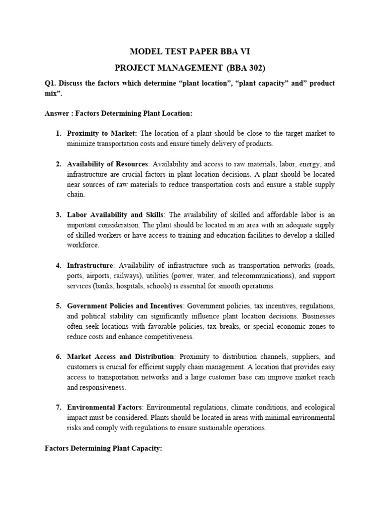 PM Bba Model Test Paper | PDF | Project Management | Risk Management