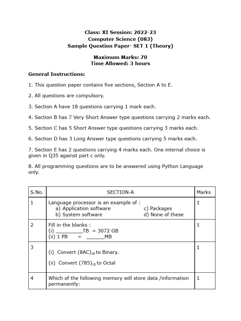 XI CS Set 1 | PDF | Software | Input/Output