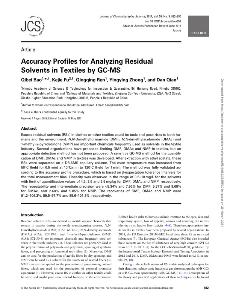 Accuracy Profiles For Analyzing Residual Solvents in Textiles | PDF | Detection Limit | Accuracy ...