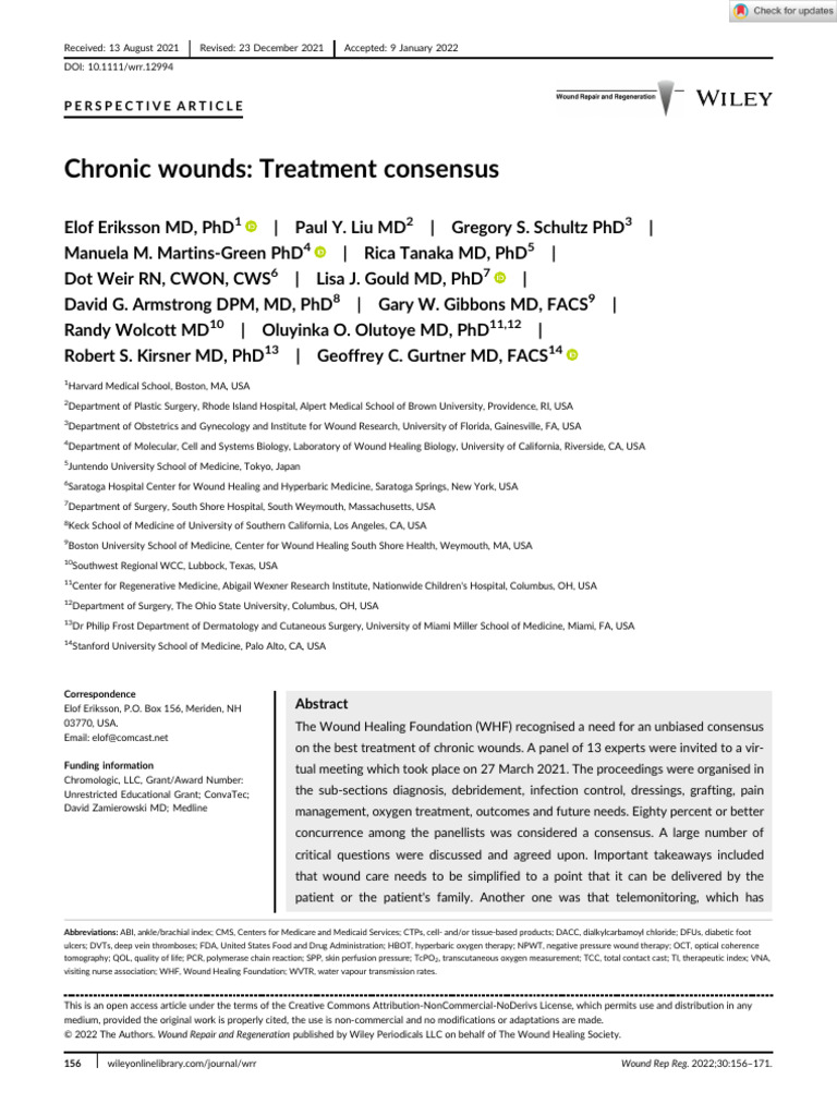 Wound Repair Regeneration - 2022 - Eriksson - Chronic Wounds Treatment Consensus | PDF | Wound ...