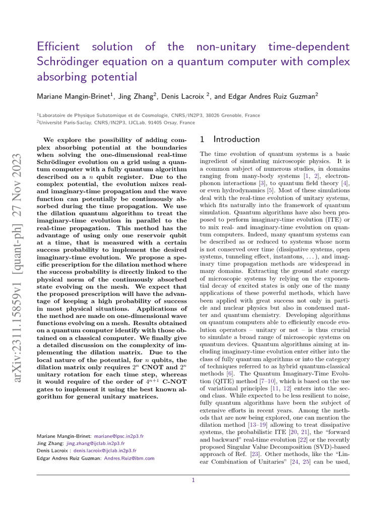 Efficient Solution of The Non-Unitary Time-Dependent Schrodinger Equation On A Quantum Computer ...