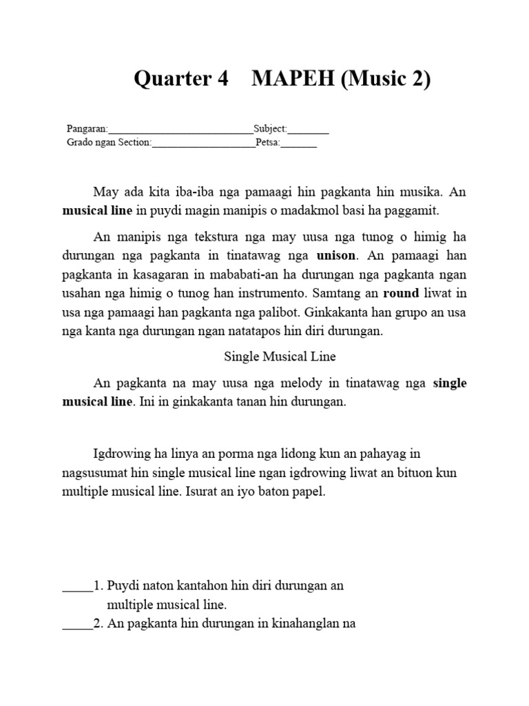 Quarter 4 MAPEH Acitivity April 29 2024 | PDF