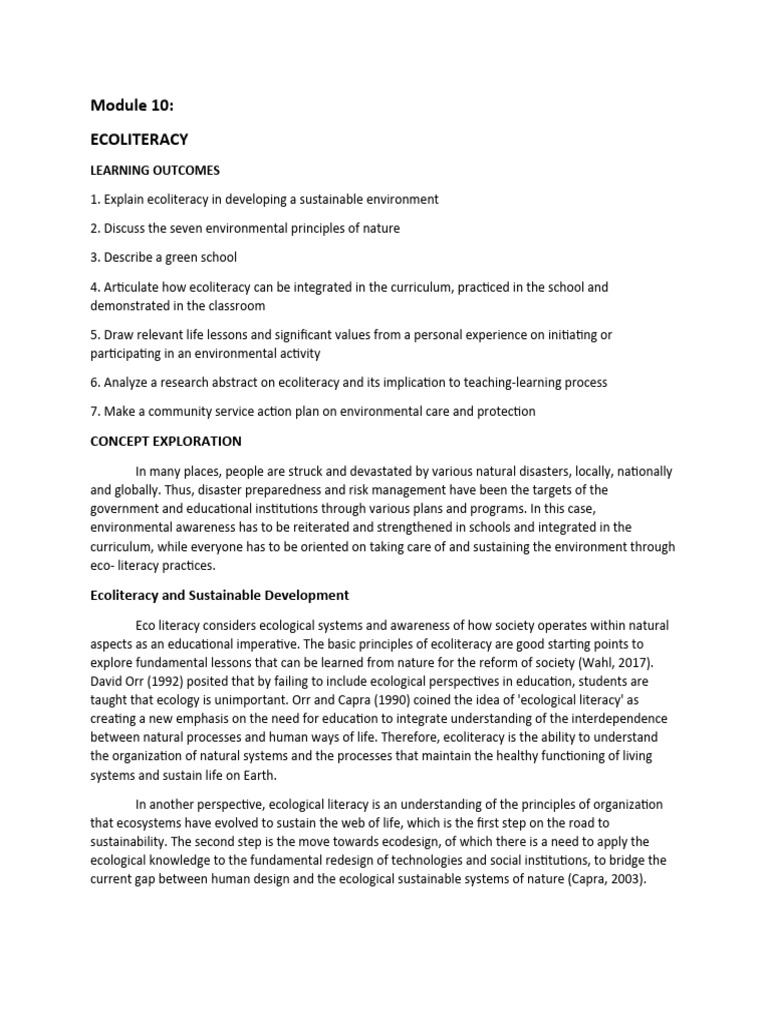 Module10 ECOLITERACY | PDF | Sustainability | Learning