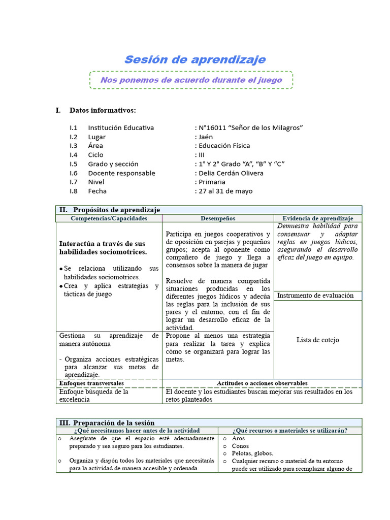 Sesión de Aprendizaje Primaria | PDF | Aprendizaje | Maestros