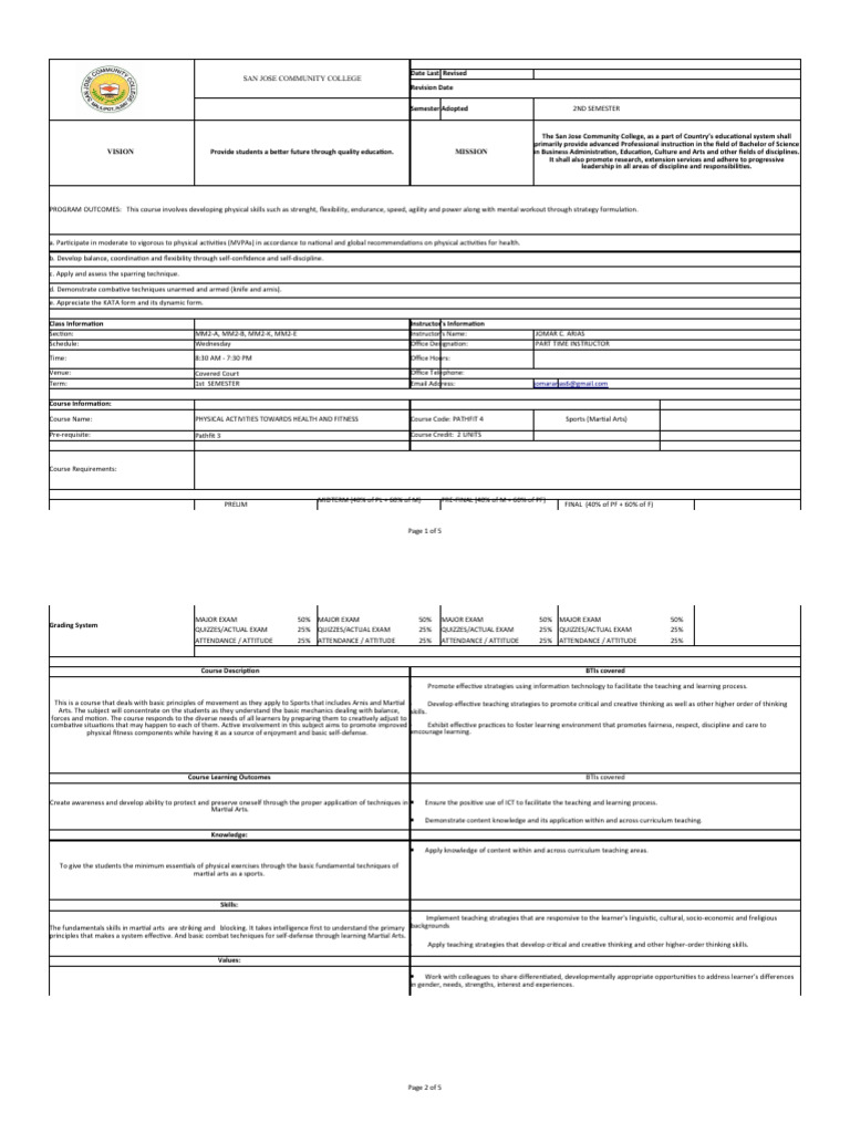 Martial Arts Course Overview at SJCC | PDF | Learning | Educational Technology