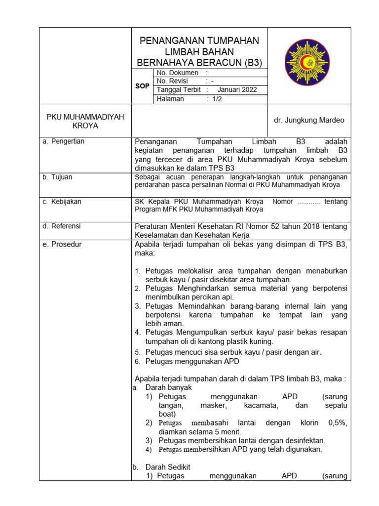 Sop Penanganan Limbah B3 | PDF