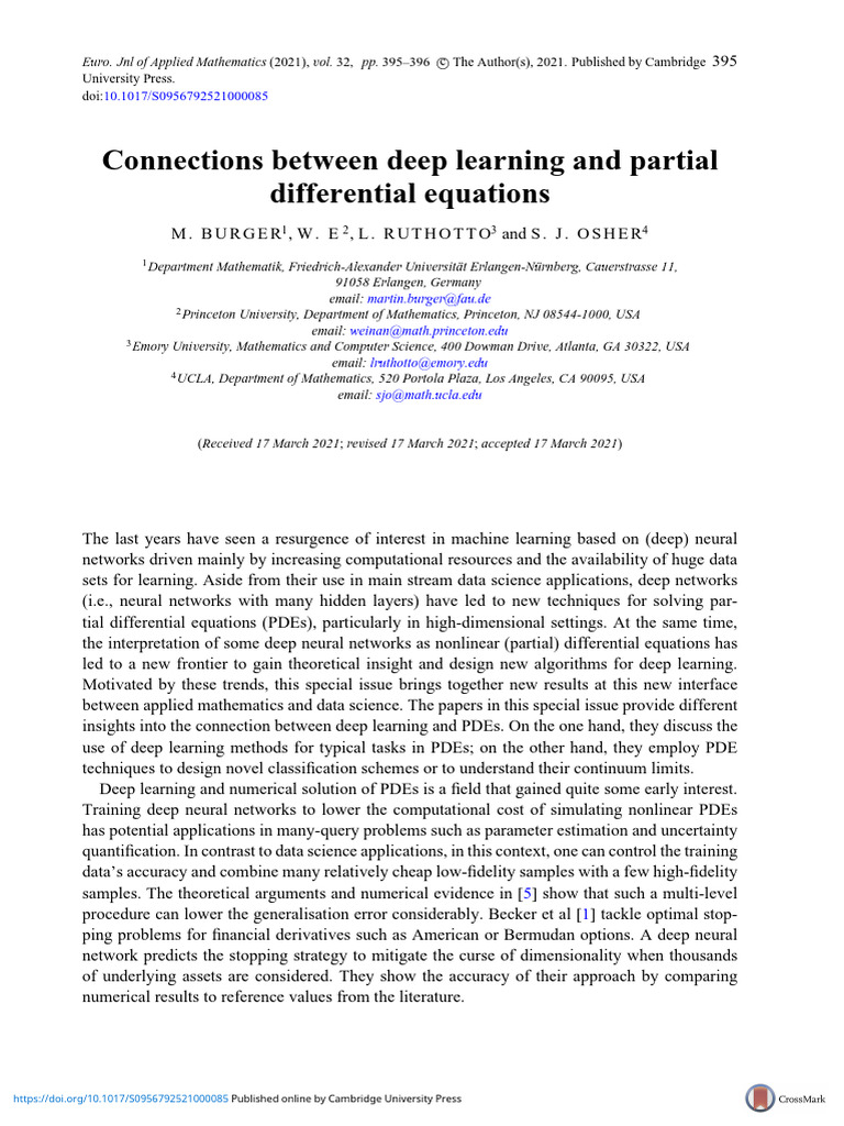 Connections Between Deep Learning and Partial Differential Equations | PDF | Partial ...