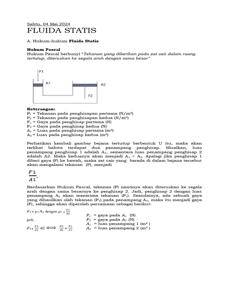 Fluida Statis | PDF | Metode & Bahan Ajar | Sains & Matematika