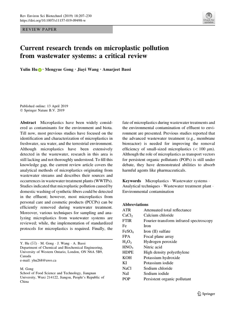 Current Research Trends On Microplastic Pollution From Wastewater ...