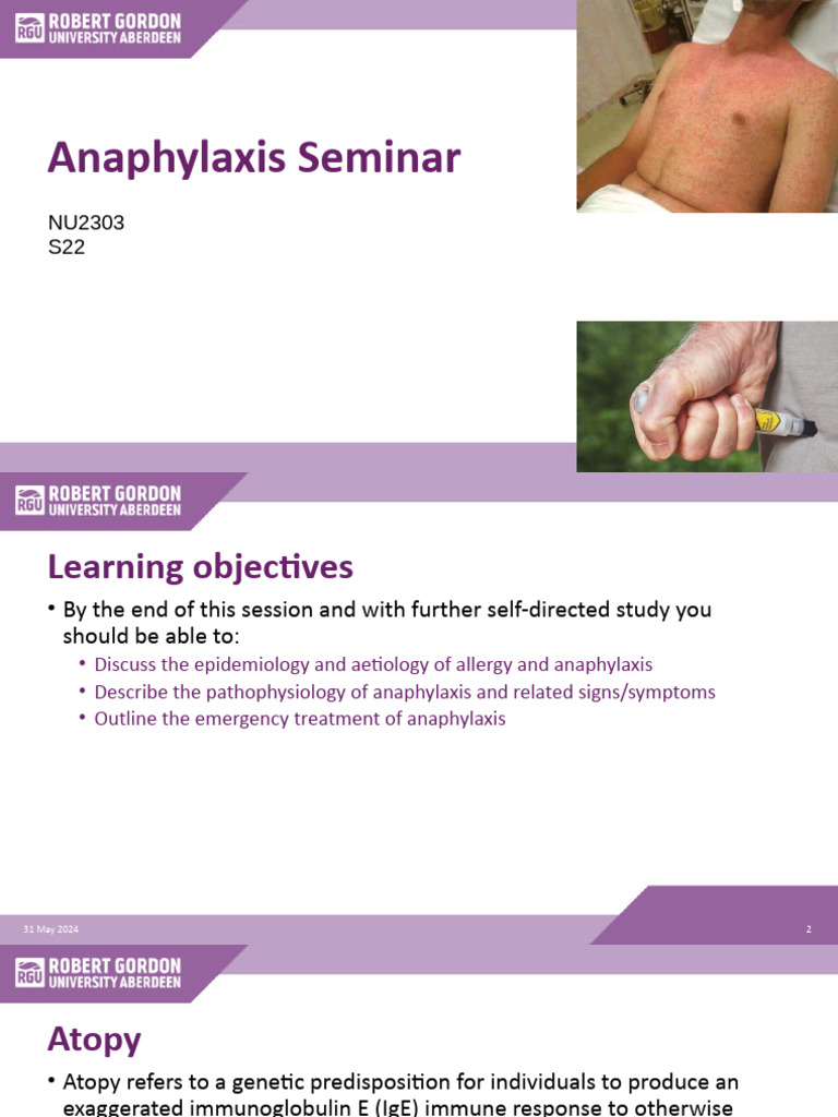 Anaphylaxis Seminar Overview and Management | PDF | Allergy | Medical ...