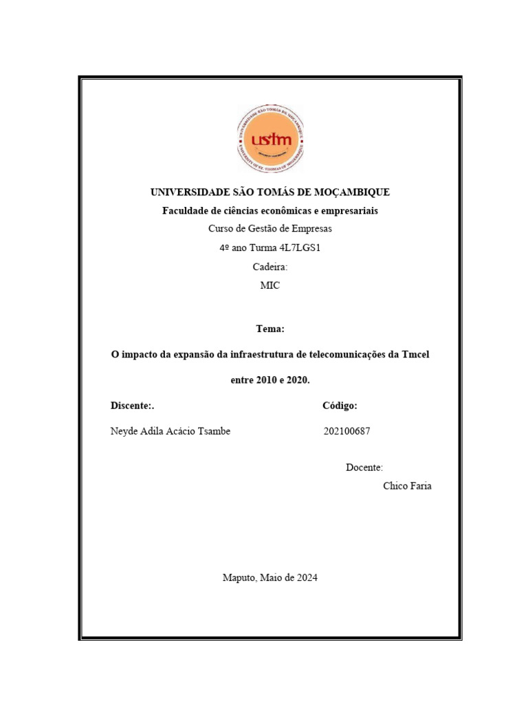 Impacto Da Expansão Da Infraestrutura de Telecomunicações Da Tmcel ...