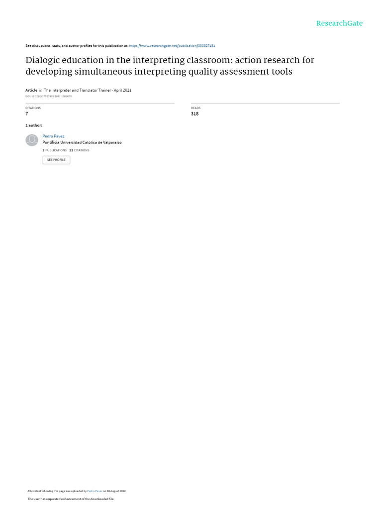 Dialogic Education in The Interpreting Classroom | PDF | Educational Assessment | Methodology